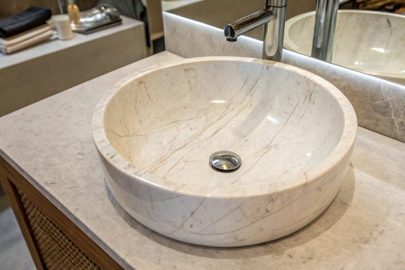 Round Bathroom Sink on Marble Stone Surface Stock Illustration ...