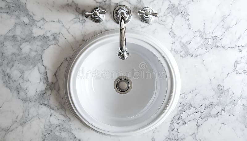 Round Bathroom Washing Sink on Marble Stone Surface, Top View Stock ...