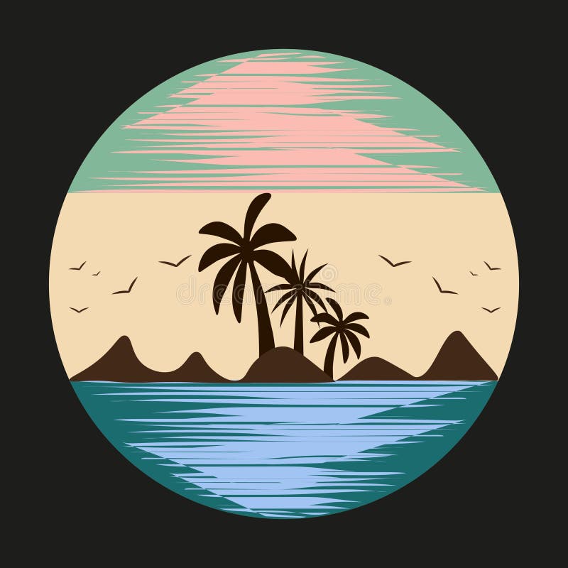 Round Beach Pink Blue Illustration Stock Illustration - Illustration of ...