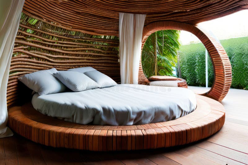 Round Bed a Round Bed with a Canopy and a Circular Reading Nook Stock ...