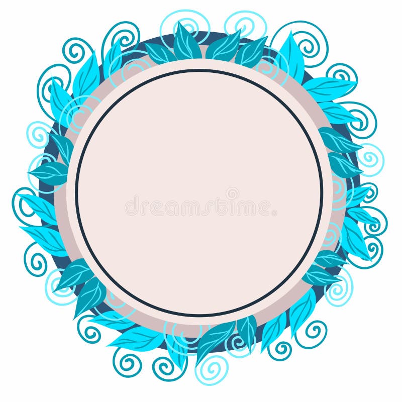 Round Beige Template with Blie Leaves and Circular Place for Text ...