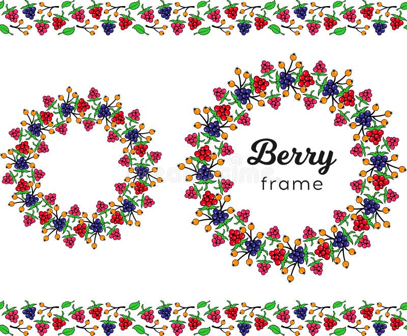 Round Berry Frames and Horizontal Border Stock Vector - Illustration of ...