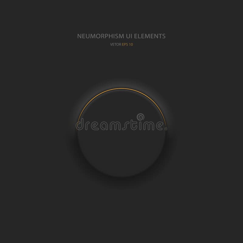 Round Black Button in Neumorphic Style with Orange Backlight. User ...
