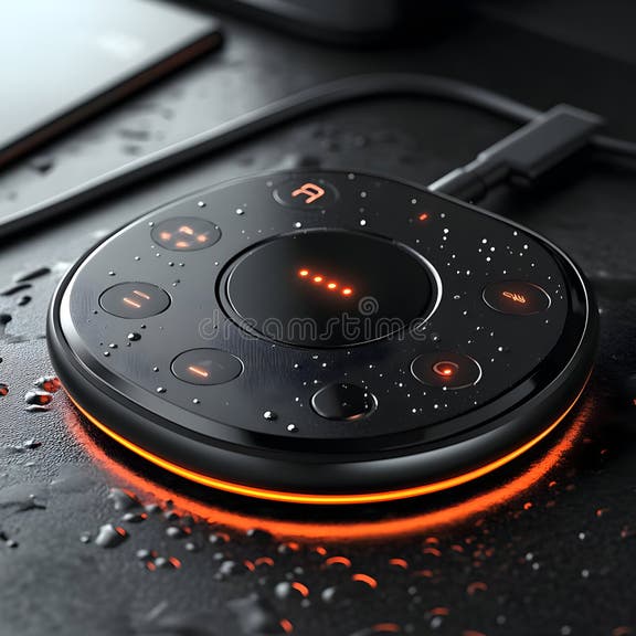 Round Black Control Panel with Orange Light 3D Illustration Stock ...