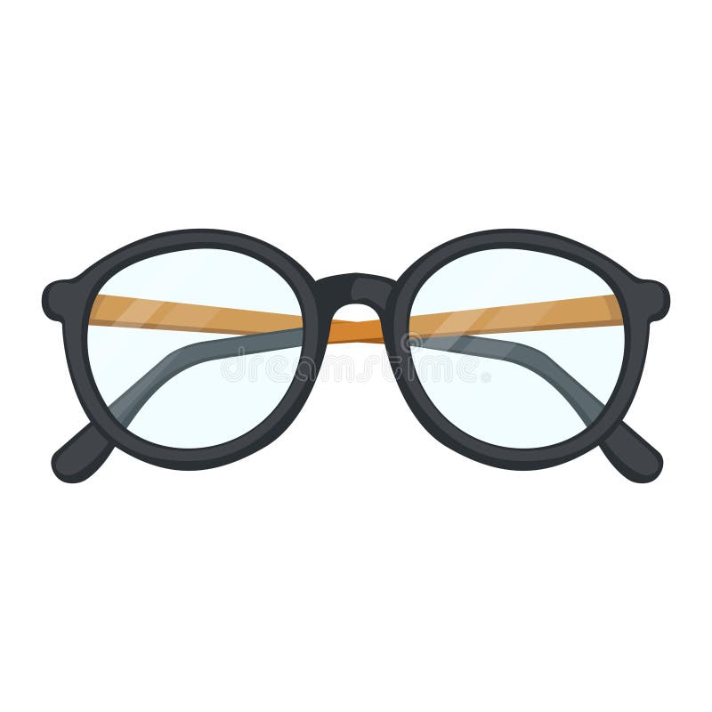 Round Black Eyeglasses with Clear Lenses and Brown Temples Vector ...