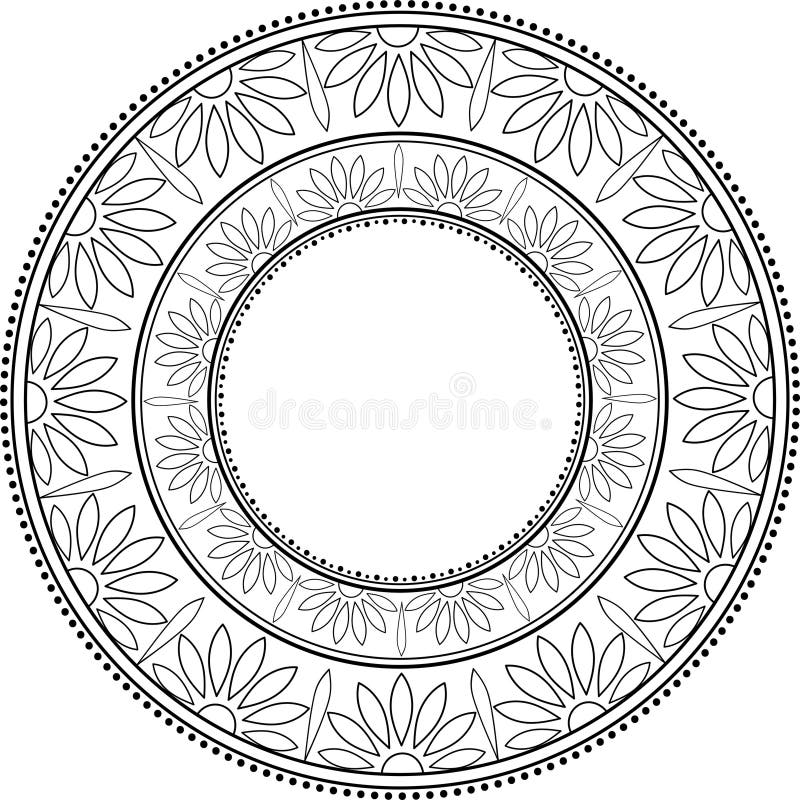 Round Black Outline Mandala Frame with Flowers Motif Pattern Copy Space ...