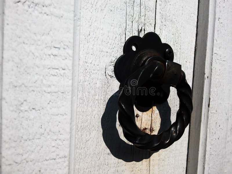Round Black Metal Gate Handle Stock Photo - Image of open, closed: 56991054