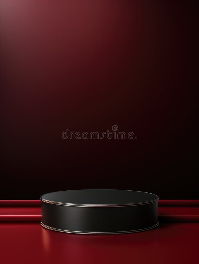 A Round Black Plate on a Red Surface Stock Illustration - Illustration ...