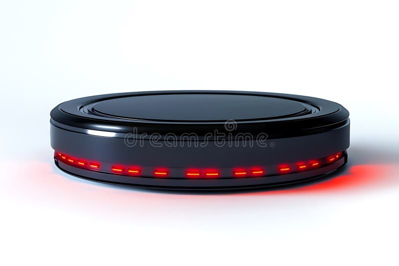 Round Black Platform with Red LED Lighting Accents on a Clean White ...