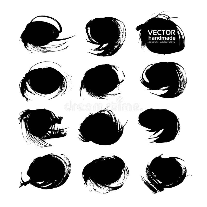 Round Black Strokes Big Set from Vector Objects on a White Background ...