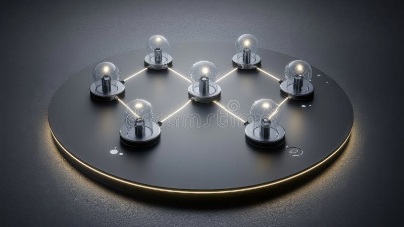 A Round Black Surface with Six Lights on it Stock Photo - Image of ...