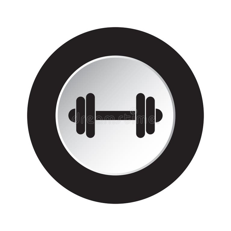 Round Black, White Button Icon with Dumbbell Stock Vector ...