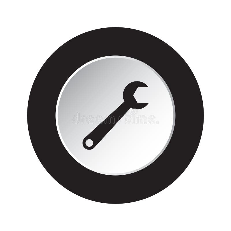 Round Black, White Button with Spanner Icon Stock Vector - Illustration ...