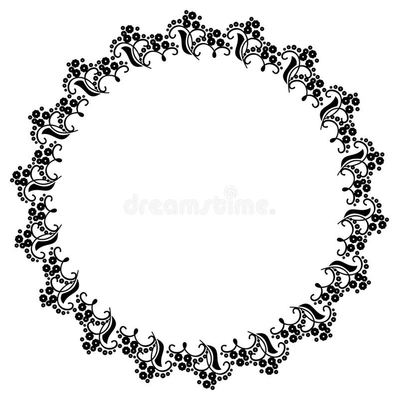Round Black and White Frame with Abstract Decorative Flowers. Co Stock ...