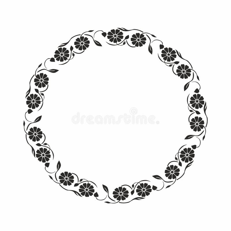 Round Black and White Frame with Abstract Decorative Flowers Stock ...