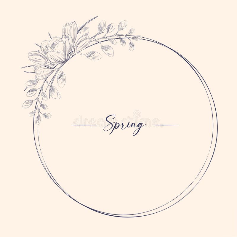 Round Black and White Frame with Flowers Stock Vector - Illustration of ...