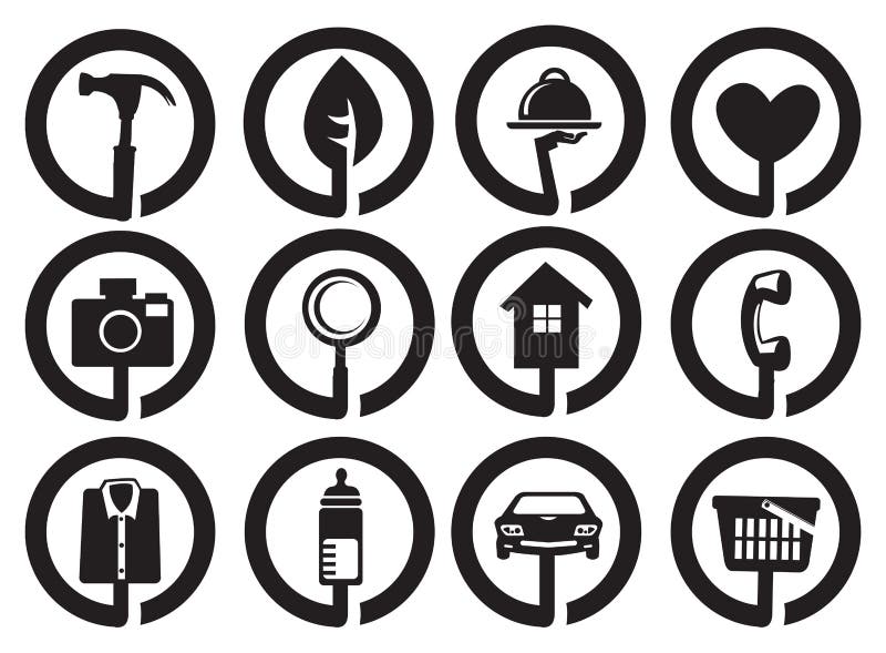 Round Black and White Icons for Business and Services Stock Vector ...