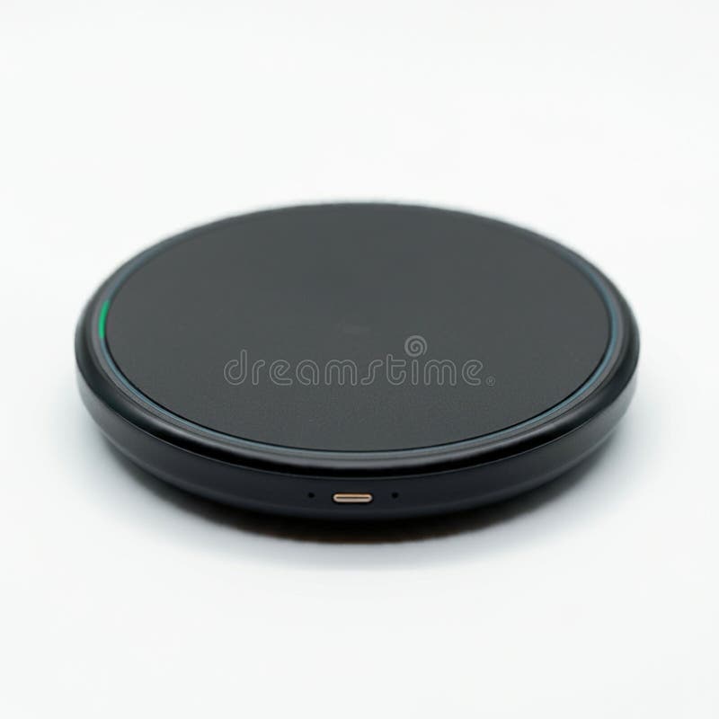 A Round, Black Wireless Charging Pad with a Smooth Surface and a Micro ...