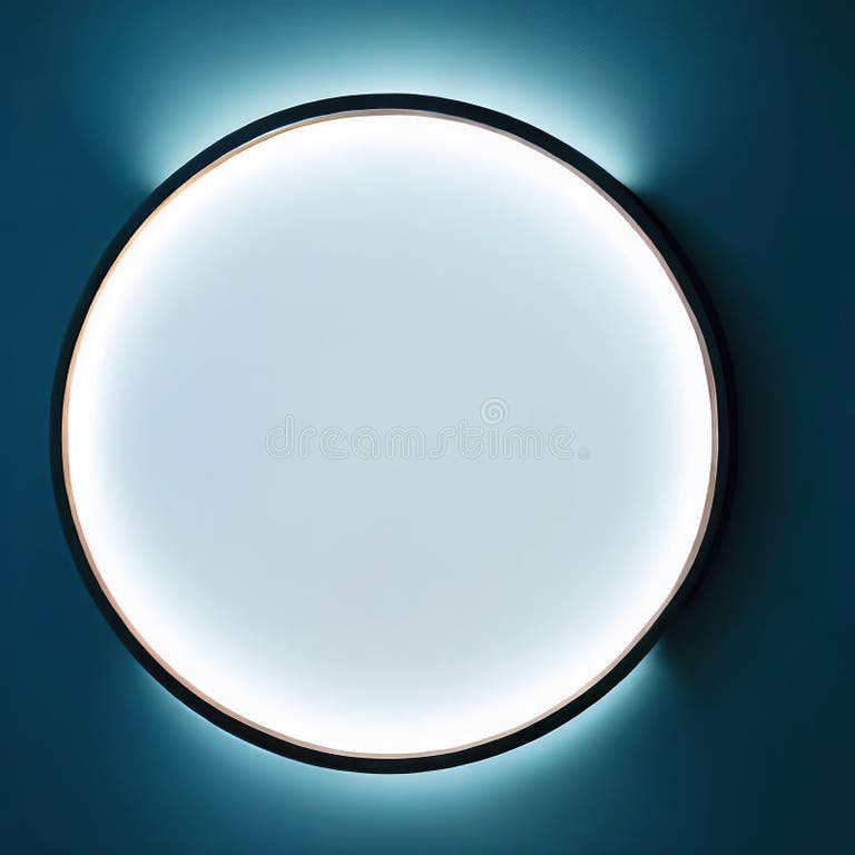 A Round Blank Light Box on the Blue Wall with Generative AI Stock ...