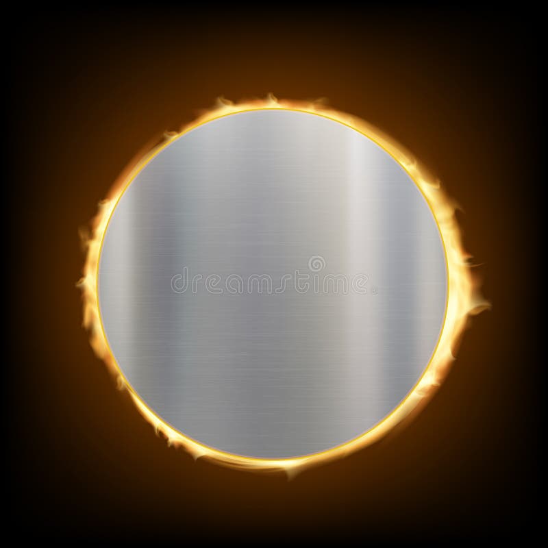 Round Blank Metal Plate. Textured Steel Background on Fire Stock Vector ...