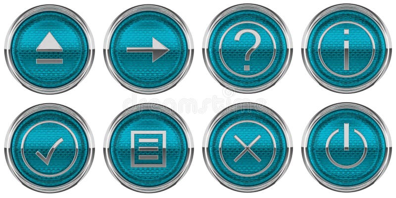 Round Blue Control Icons Set Isolated Stock Illustration - Illustration ...