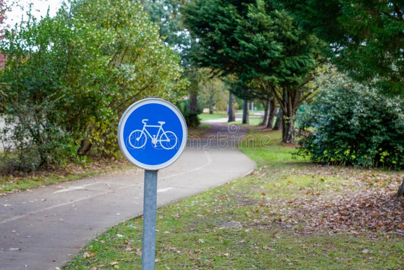 Round Blue Cycle Lane Sign for Bicycles Stock Photo - Image of shield ...