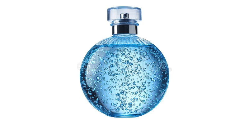 Round Blue Glass Perfume Bottle with Bubbles Isolated on Transparent ...