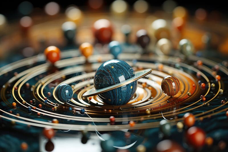 Round Blue Model of a Planet with Rings in Its Orbit. Abstract Image of ...