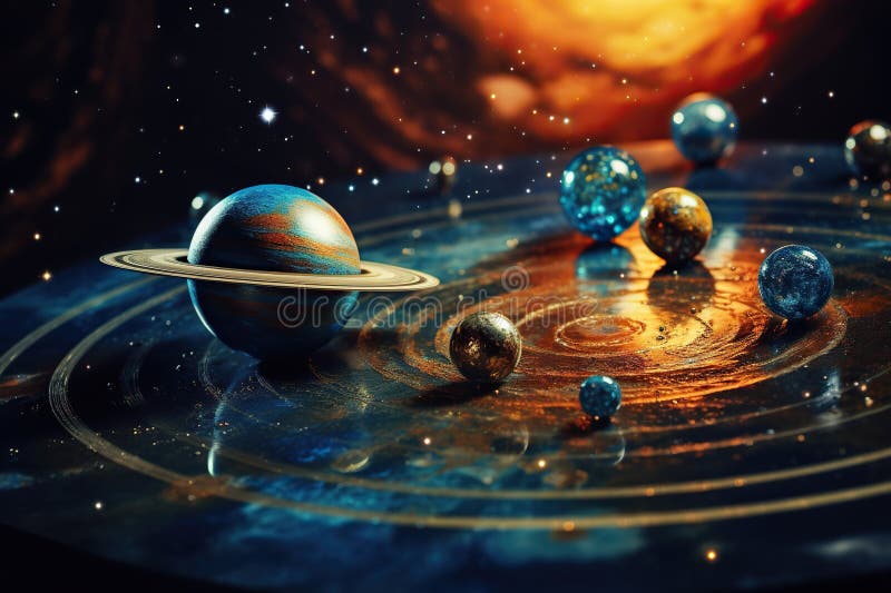 Round Blue Model of a Planet with Rings in Its Orbit. Abstract Image of ...