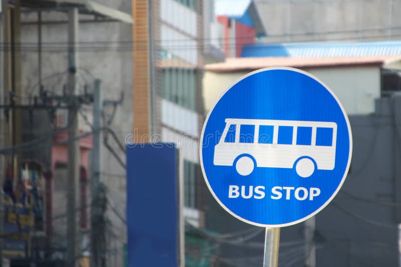 Round Blue Road Sign Bus Stop Stock Image - Image of information, arrow ...
