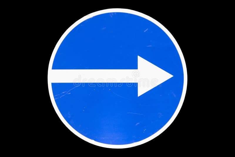 Round Blue Road Sign `Turn Right` Isolated on Black Stock Vector ...