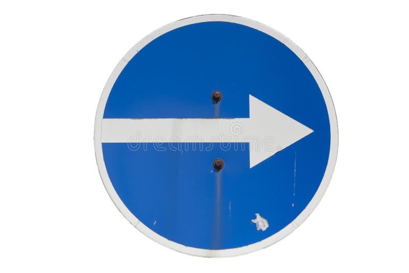 `Turn Right and Straight Ahead` Round Blue Road Sign Isolated on Stock ...
