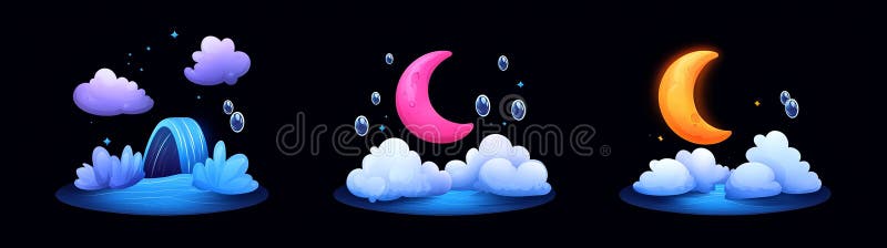 Round Blue Spirals with Water Splashes and Bubbles, Set Against a Black ...