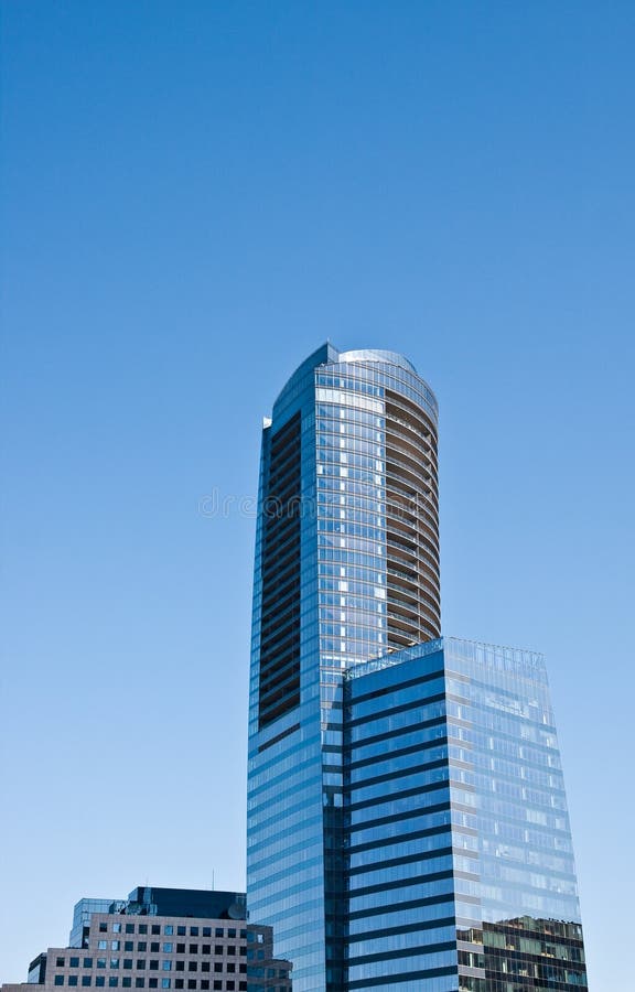 Round Blue Tower by Square Blue Office Stock Photo - Image of building ...