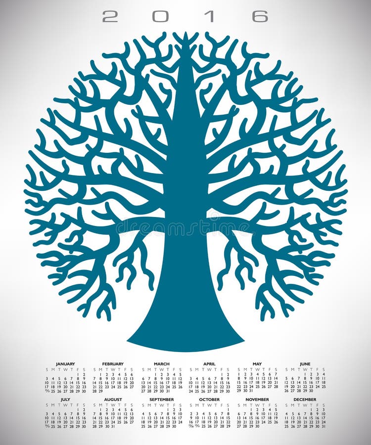 A 2016 Round Blue Tree Calendar Stock Vector - Illustration of future ...
