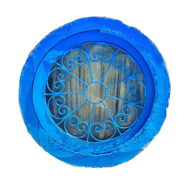 Round Blue Window and Bar with Arabic Pattern , Isolated on a White Ba ...