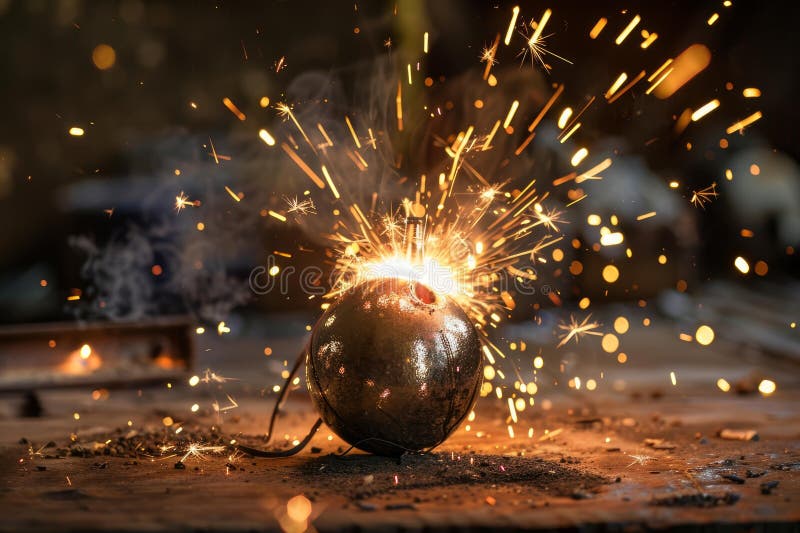 Round Bomb Exploding with Sparks Flying through the Air Stock Image ...