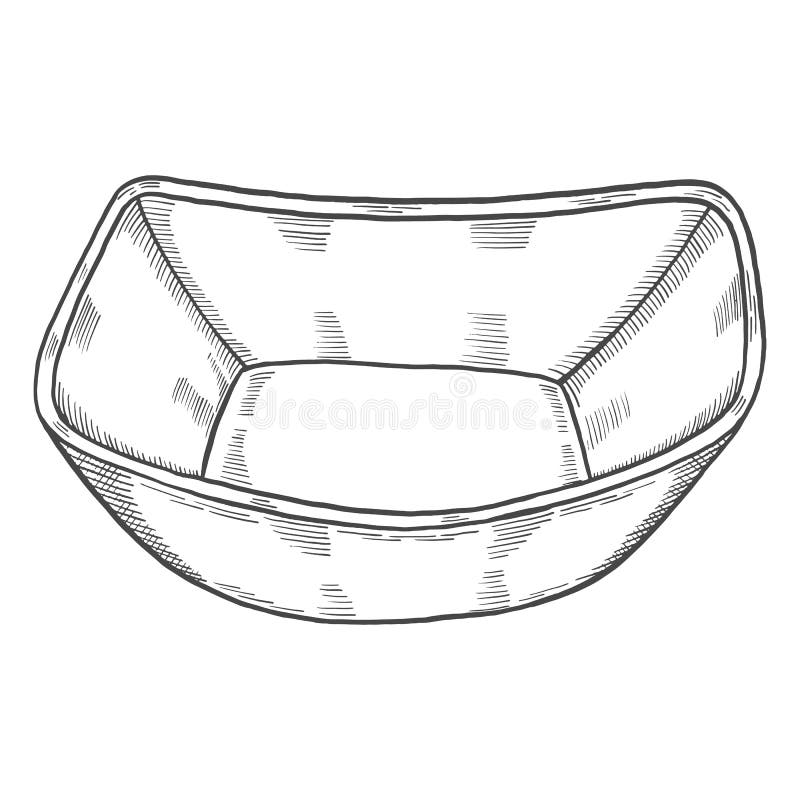 Round Bowl Kitchenware Isolated Doodle Hand Drawn Sketch with Outline ...
