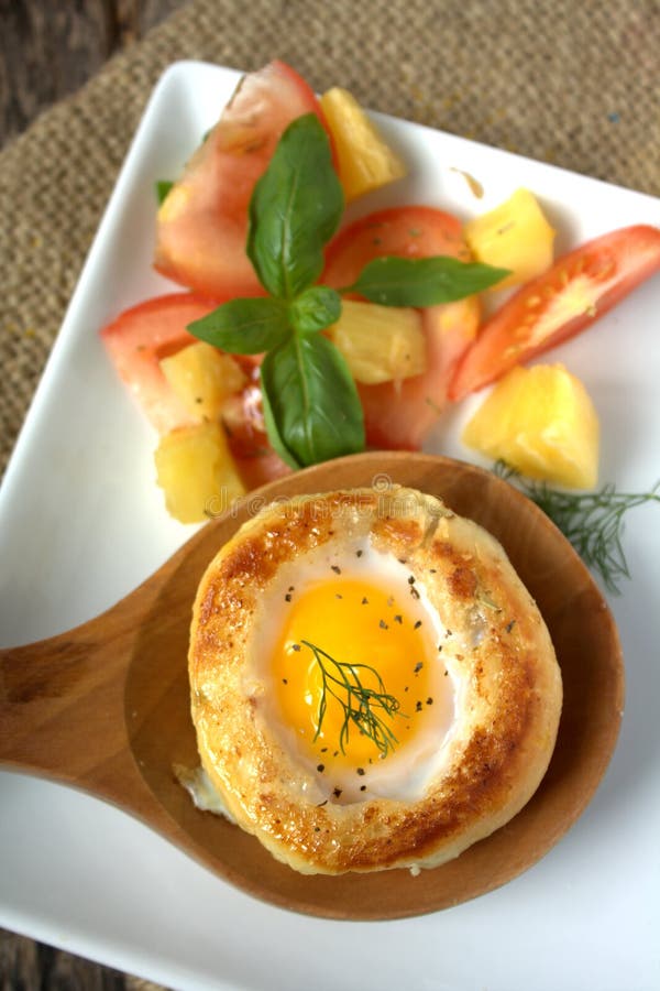 Round Bread Bun with Egg Inside Bun Stock Photo - Image of meal, menu ...