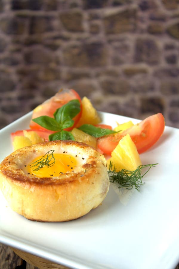 Round Bread Bun with Egg Inside Bun Stock Image - Image of dessert ...