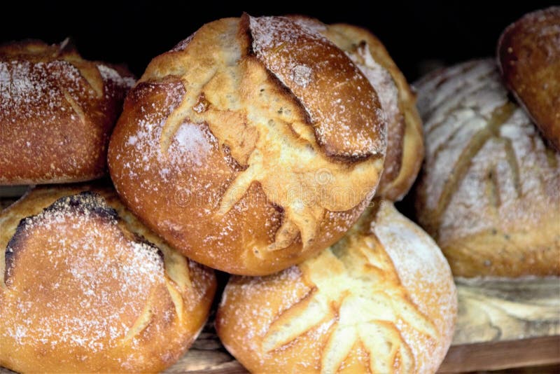 Round Bread with a Crust on the Counter Stock Image - Image of baked ...