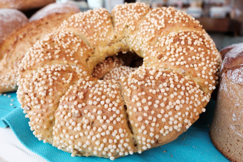Round bread stock photo. Image of brown, diet, cloth - 68817042