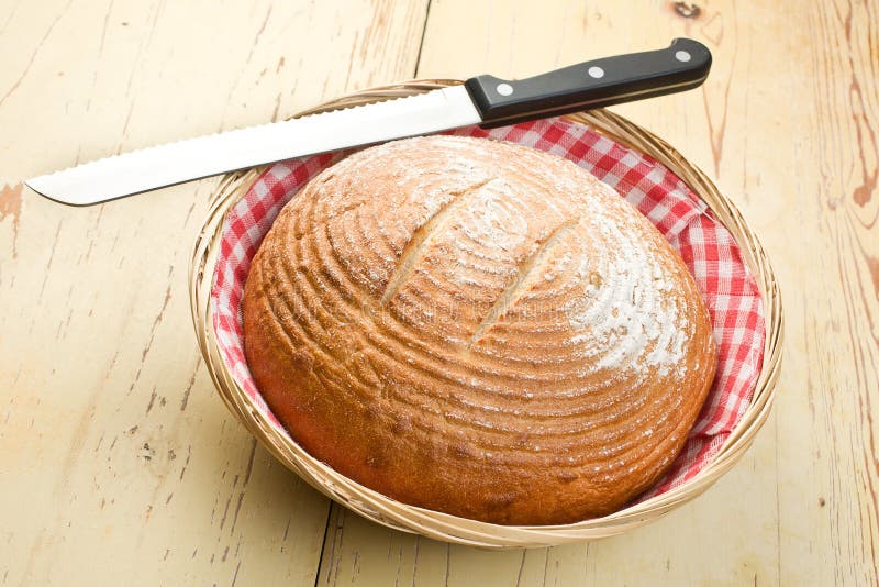 Round Bread on Kitchen Table Stock Photo - Image of eating, fresh: 18393190