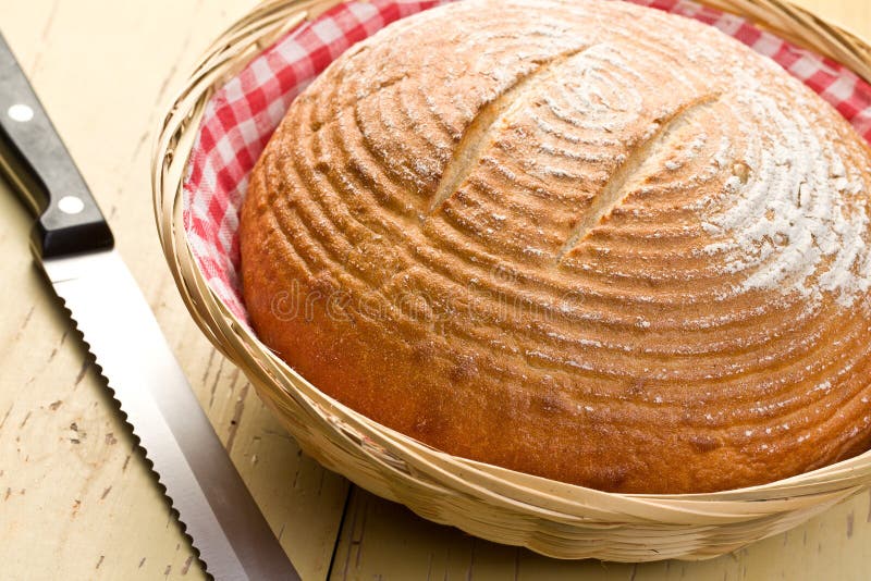 Round Bread on Kitchen Table Stock Photo - Image of crust, fresh: 18393194