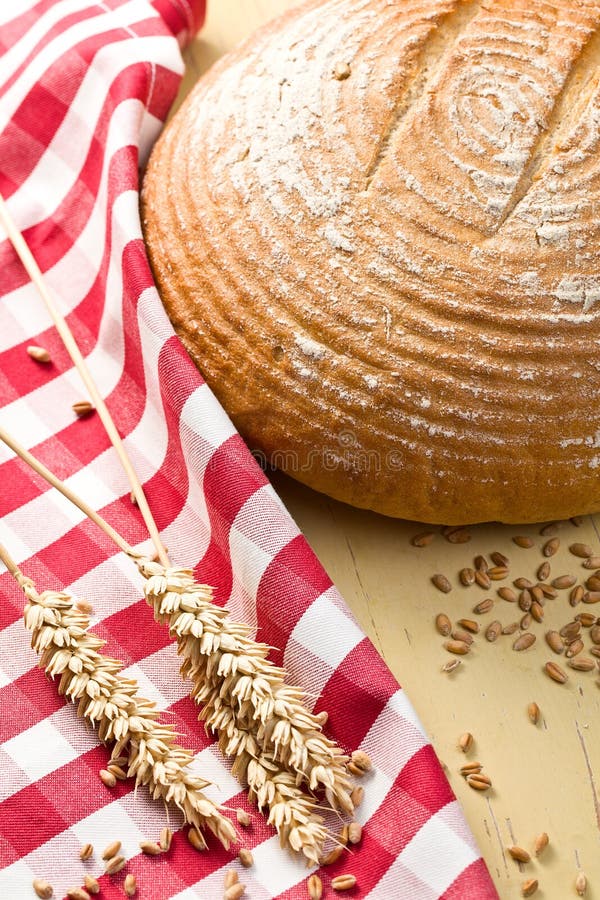 Round Bread on Kitchen Table Stock Photo - Image of natural ...