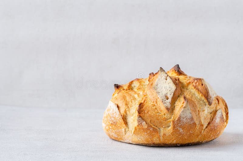 Round Bread Loaf Isolated on Grey Background. Copy Space. Stock Image ...