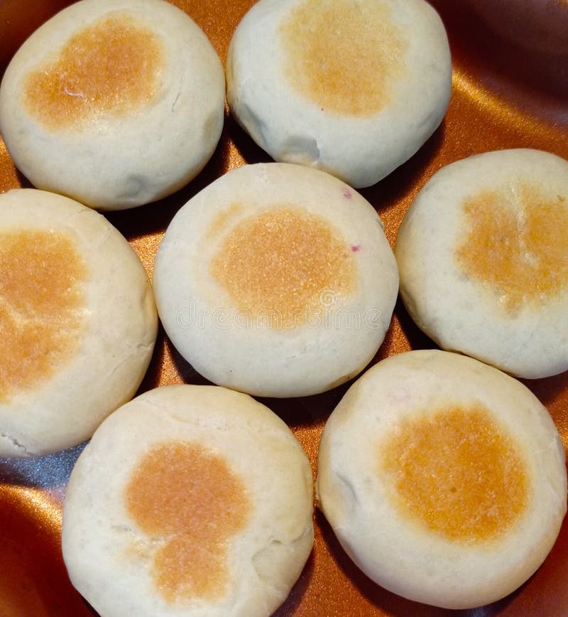 Round Bread with Sweet Potatoes Inside on the Copper Pan Stock Image ...