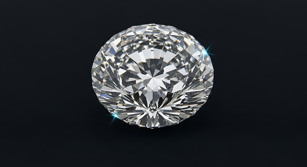 A Round Brilliant-cut Diamond Displayed on a Black Surface. the Gem ...