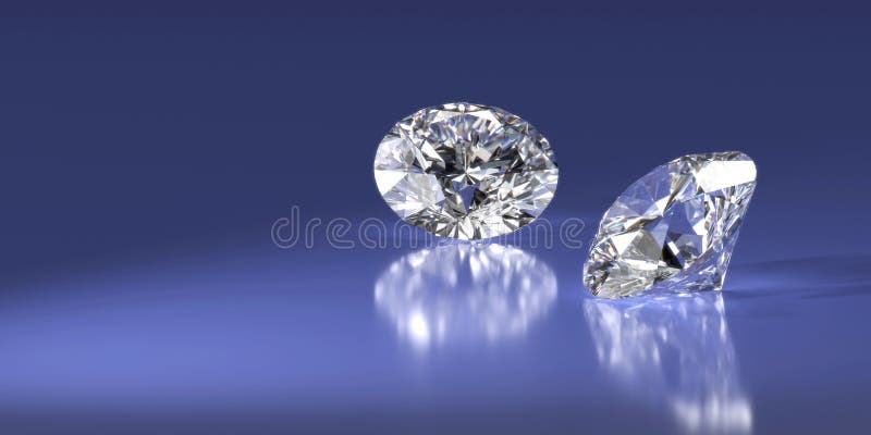 Round Brilliant Diamonds Couple Places on White Background 3D Rendering ...