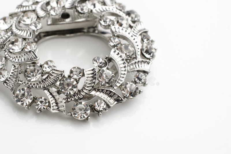 Round Brooch with Diamonds Isolated on White Stock Photo - Image of ...